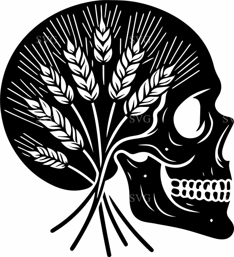 7 Skull SVG – Gothic Skull With Wheat Stalks – Rustic Farmhouse Cut ...