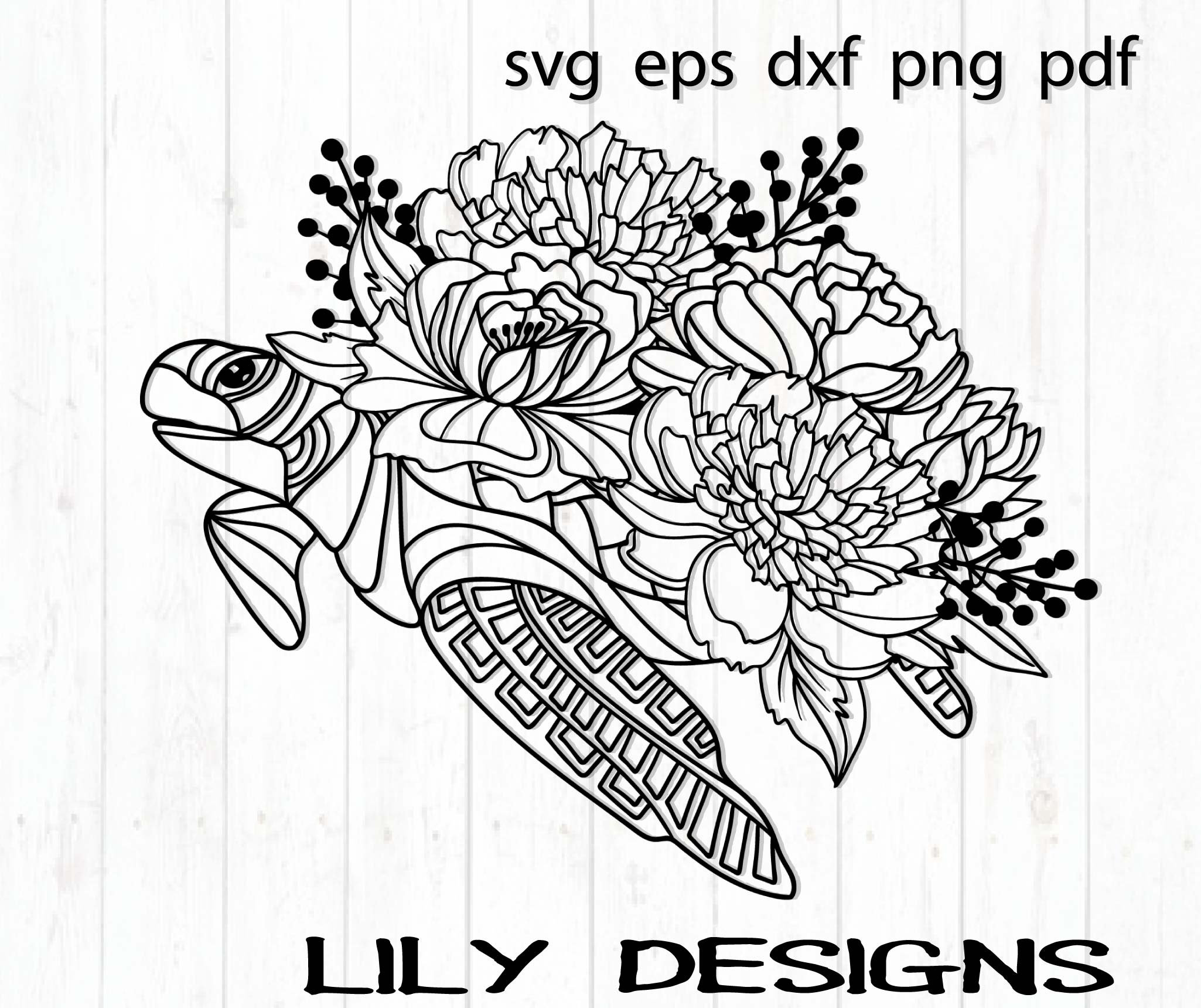 Turtle With Flower SVG for Cricut for Silhouette - Etsy