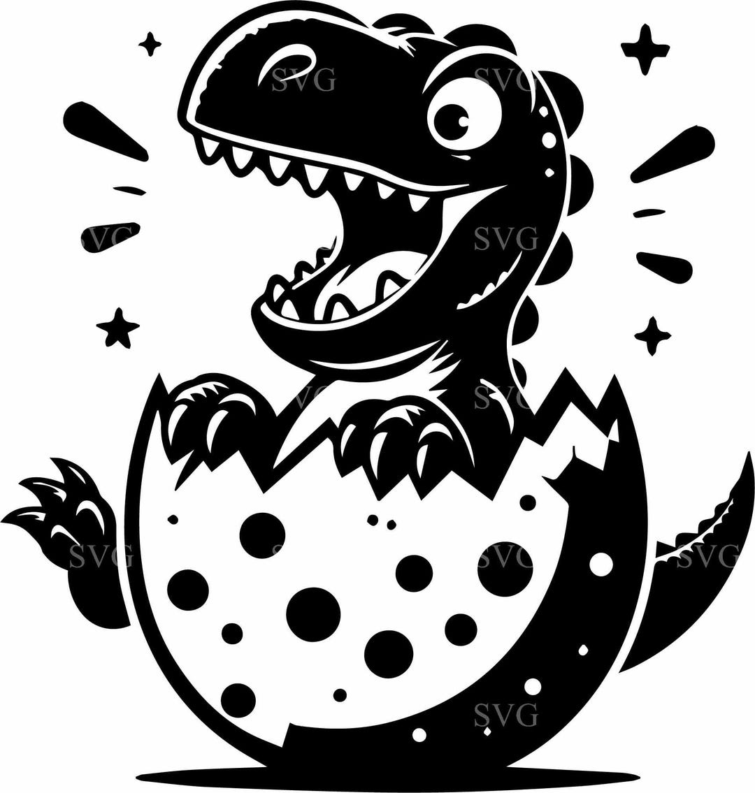 Baby Dinosaur Hatching SVG | 5 Cute Dino in Egg Silhouette | Fun ...