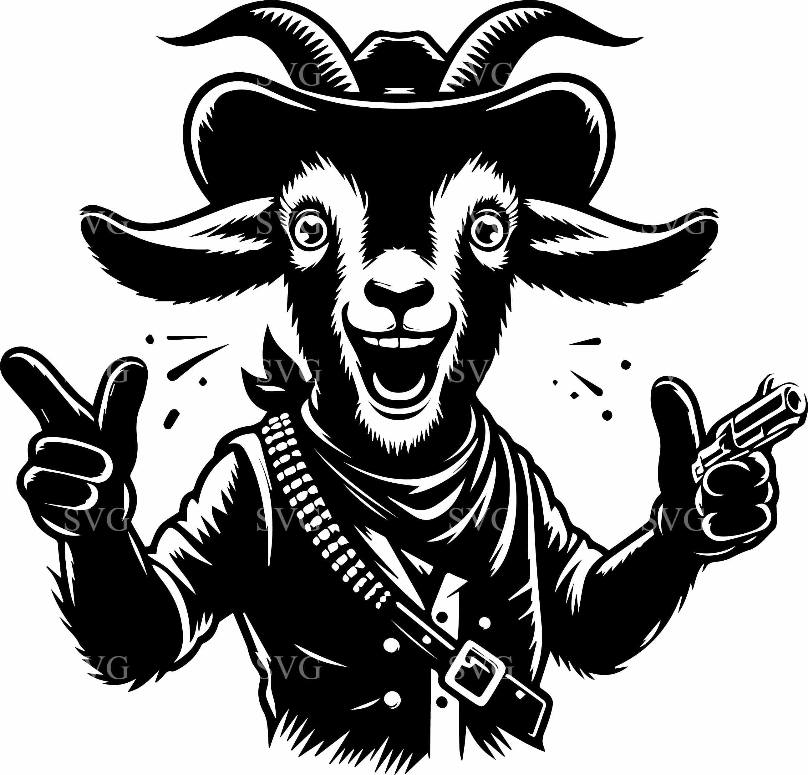 6 Cowboy Goat SVG, 6 Funny Western Animal Silhouette, Goat Gunslinger ...