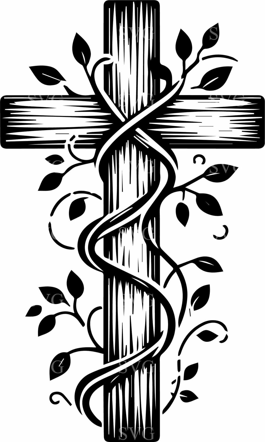 Christian Cross SVG 6 Cut File - Rustic Wooden Cross With Ivy Vines ...