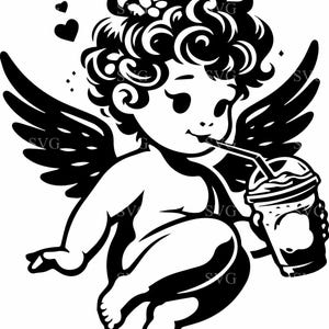 5 Adorable Cupid Angel Drinking Coffee | SVG Cut File for Cricut ...