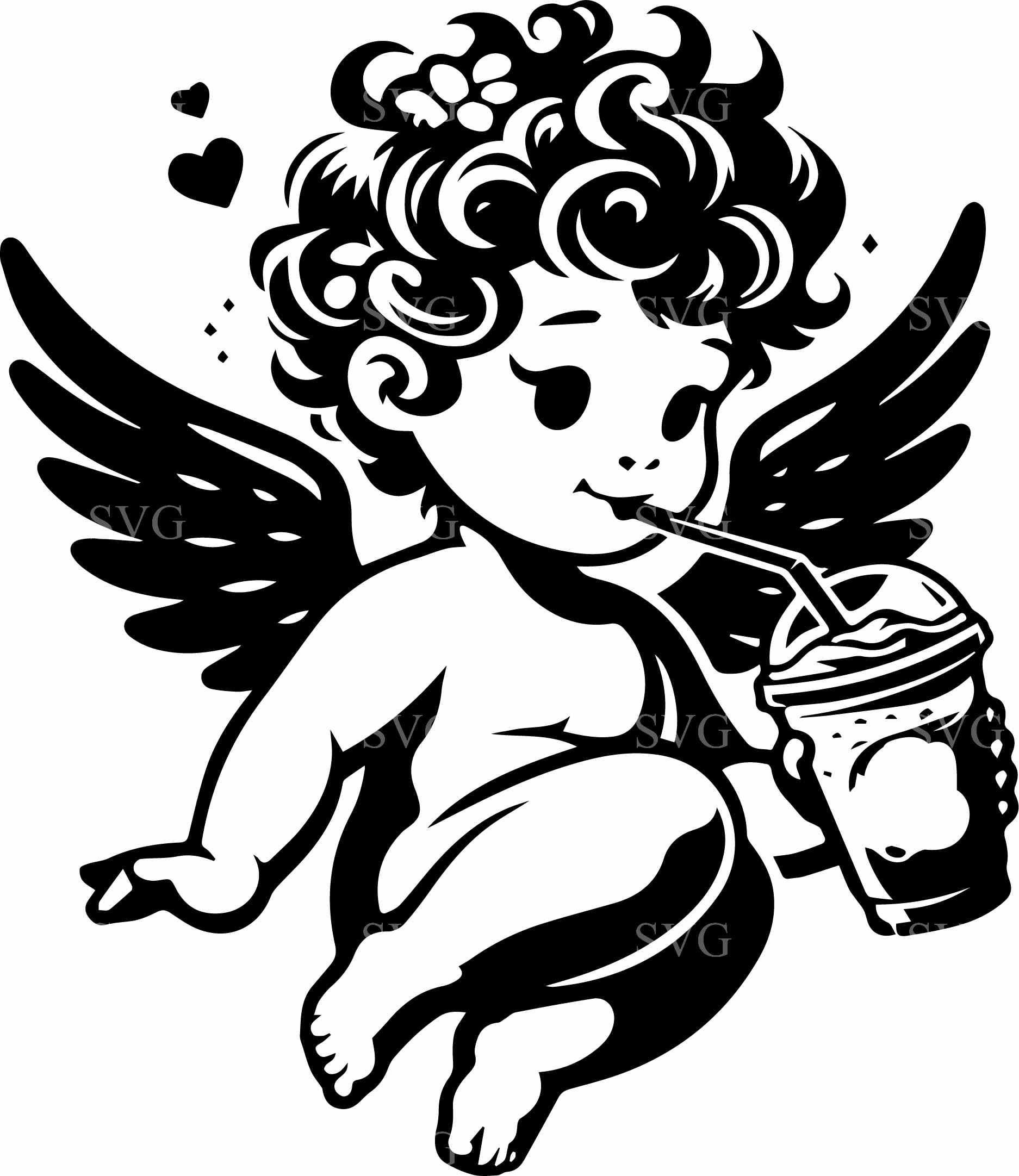 5 Adorable Cupid Angel Drinking Coffee | SVG Cut File for Cricut ...