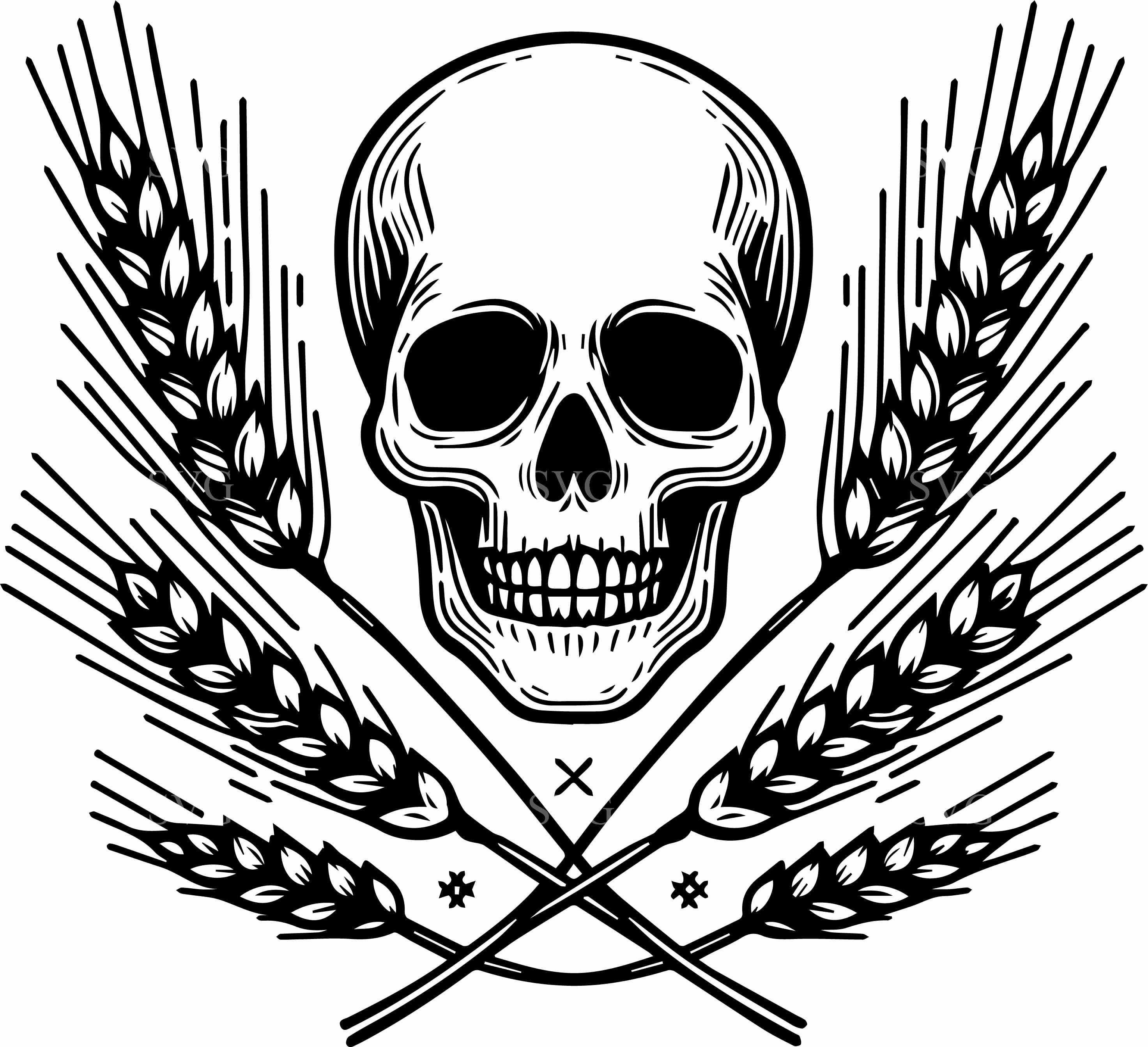 7 Skull SVG – Gothic Skull With Wheat Stalks – Rustic Farmhouse Cut ...
