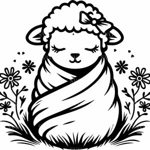 Baby Lamb SVG 7 Cut File, Swaddled Sheep Floral Clipart, Cute Farm ...
