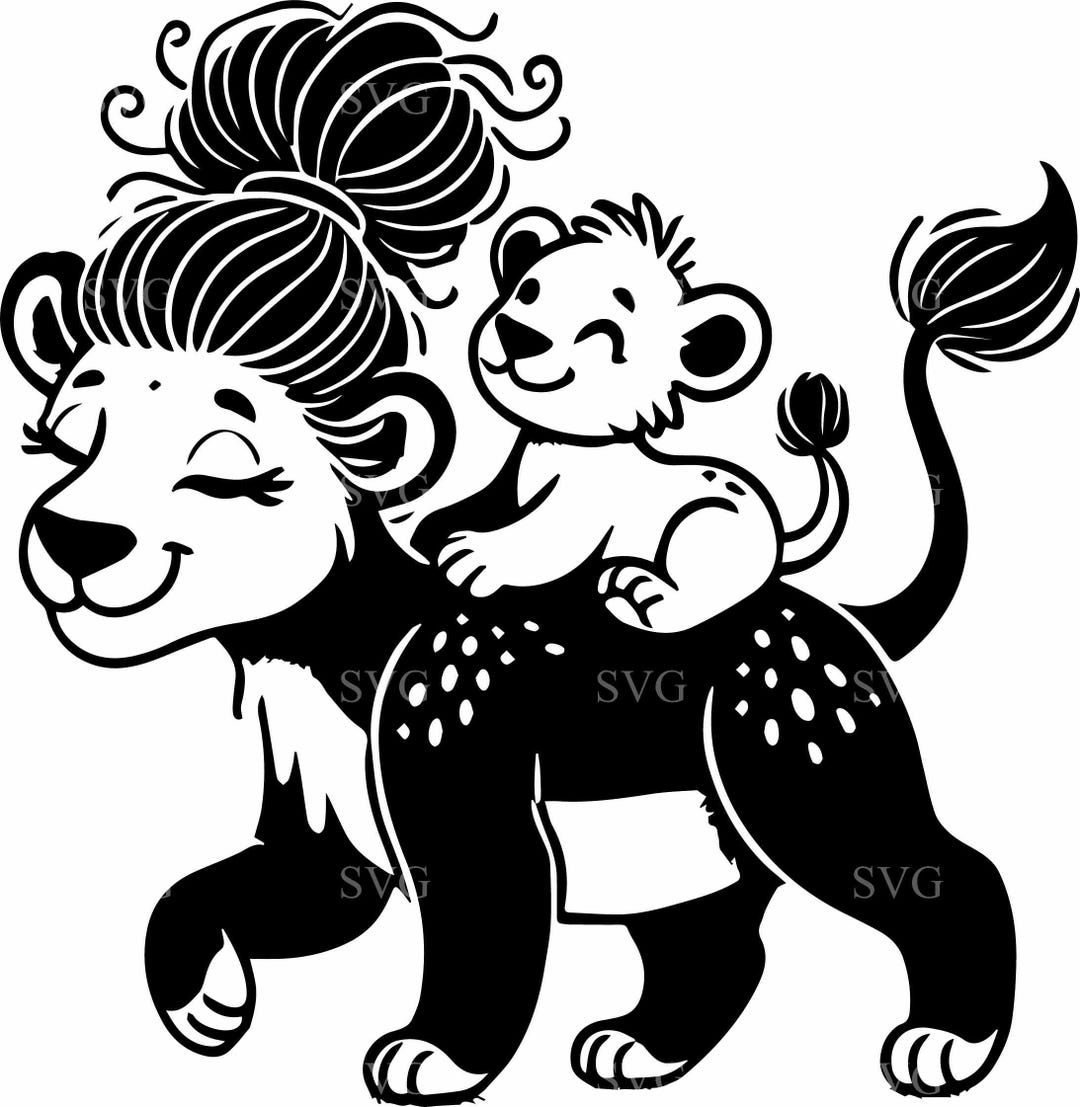 Lioness SVG 4 Cut File With Cub, Mother Lion With Glasses and Baby for ...
