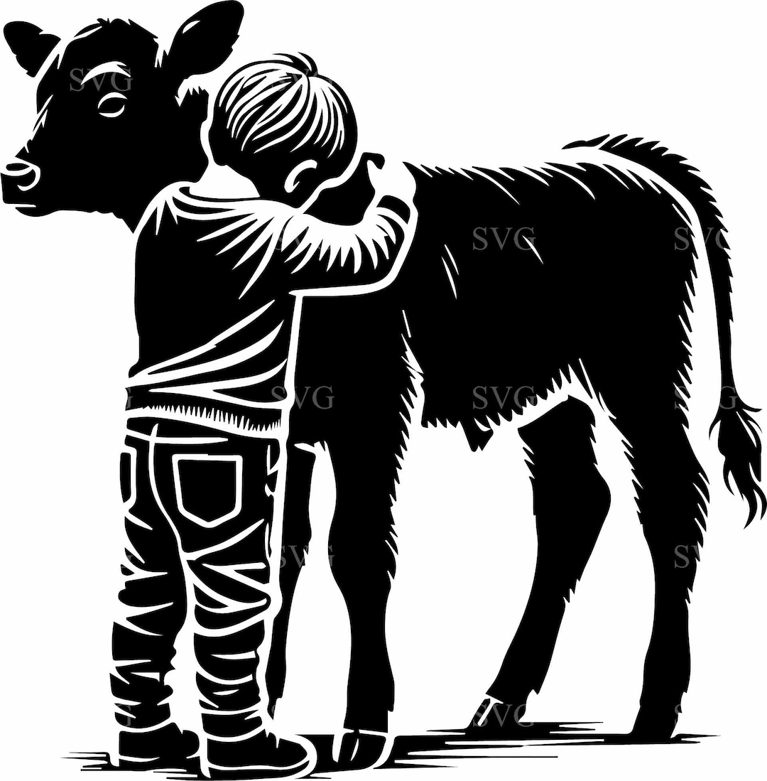 Boy and Calf SVG 4 Cut File | Heartwarming Farm Silhouette Design ...