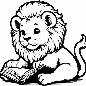 6 Reading Lion SVG – 6 Jungle Animal Cut File – Educational Clipart for ...