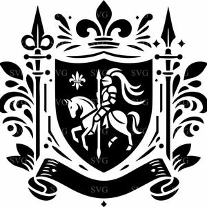 6 Medieval Knight Crest SVG, Heraldic Shield Cut File With Horse and ...