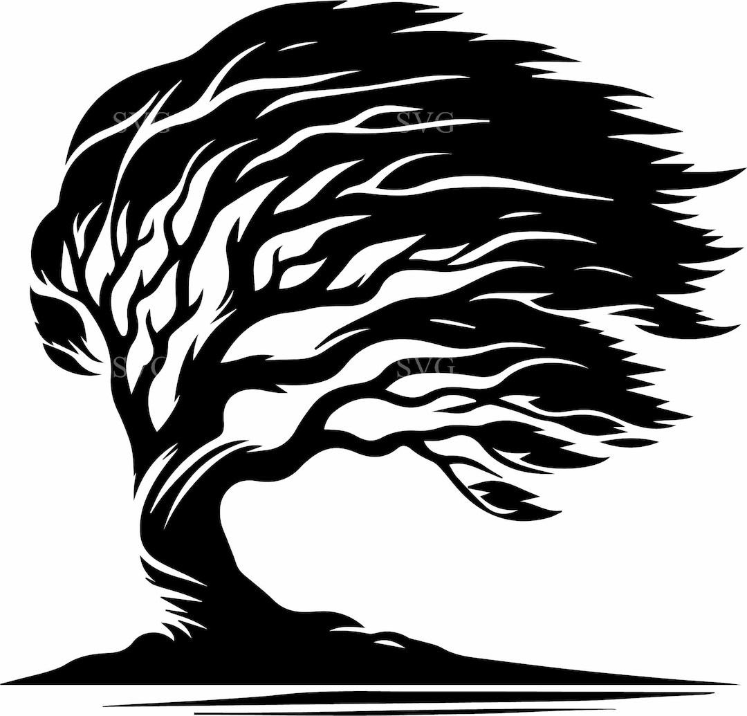 8 Windy Silhouette Tree SVG – 8 Blowing Tree Cut File for Rustic Decor ...