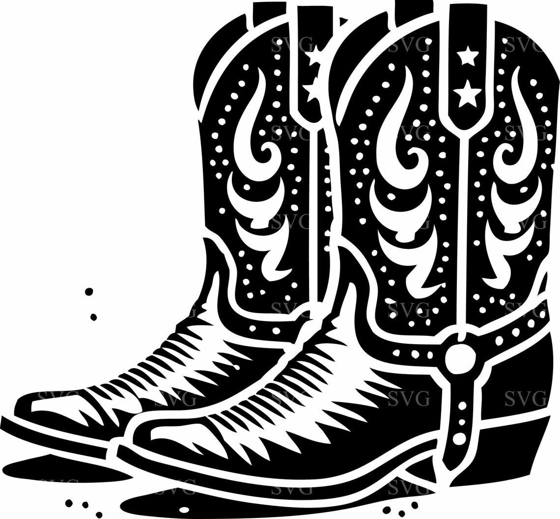 Cowboy Boots SVG - 6 Western Cut File With Decorative Spurs for Cricut ...