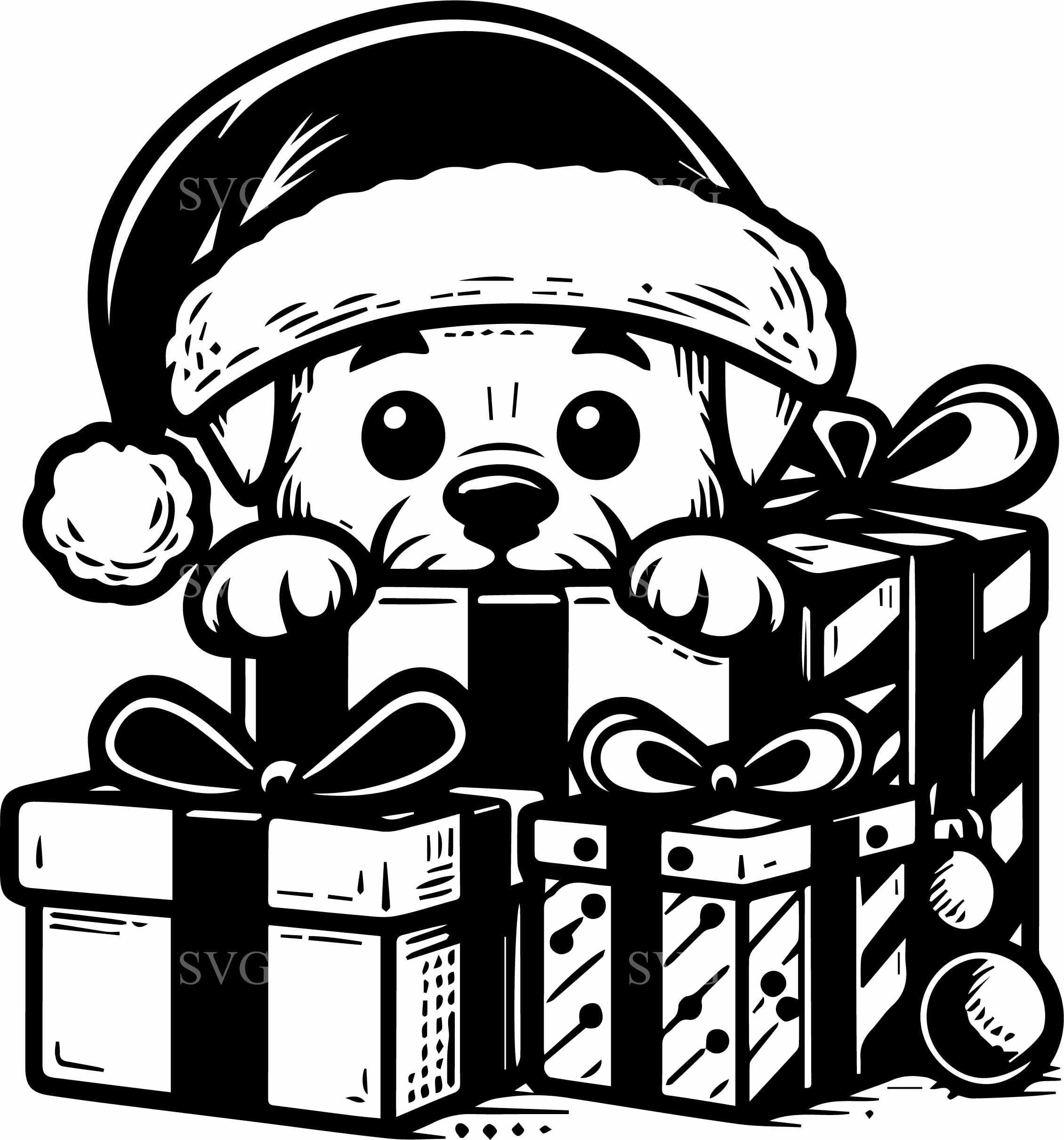 6 Santa Hat Dog SVG – 6 Puppy With Gifts Clipart – Pet Lovers Holiday ...