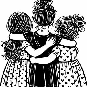 4 Three Sisters SVG Cut File, 4 Girls Hugging Silhouette, Family and ...