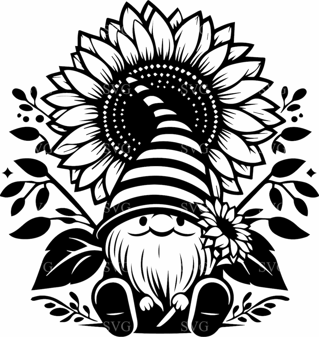 Sunflower Gnome SVG 4 Cut File, Cute Garden Gnome With Sunflower ...