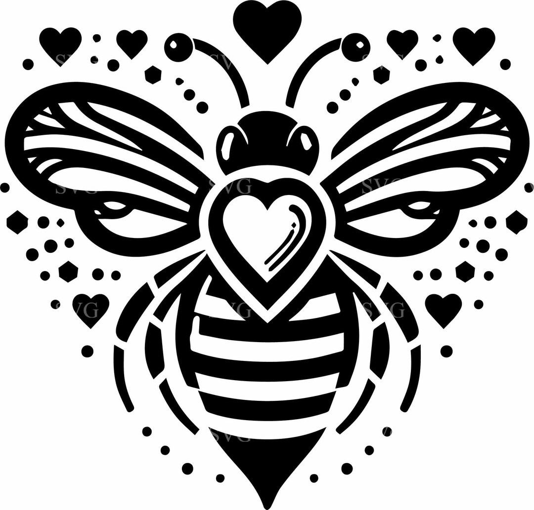 4 Bee Heart SVG 4 Cut File - Honeycomb and Heart Design - Intricate Bee ...