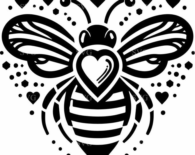 4 Bee Heart SVG 4 Cut File - Honeycomb and Heart Design - Intricate Bee ...