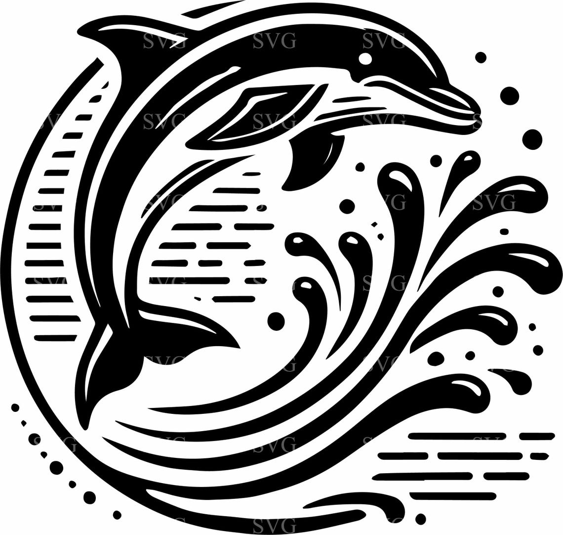 Jumping Dolphin SVG 3 Cut File – Playful Dolphin With Splashing Waves ...