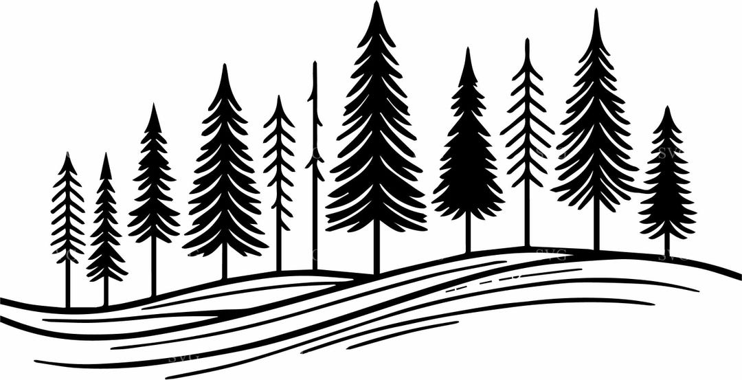 Pine Trees SVG 5 Cut File - Forest Landscape Silhouette for Crafting ...