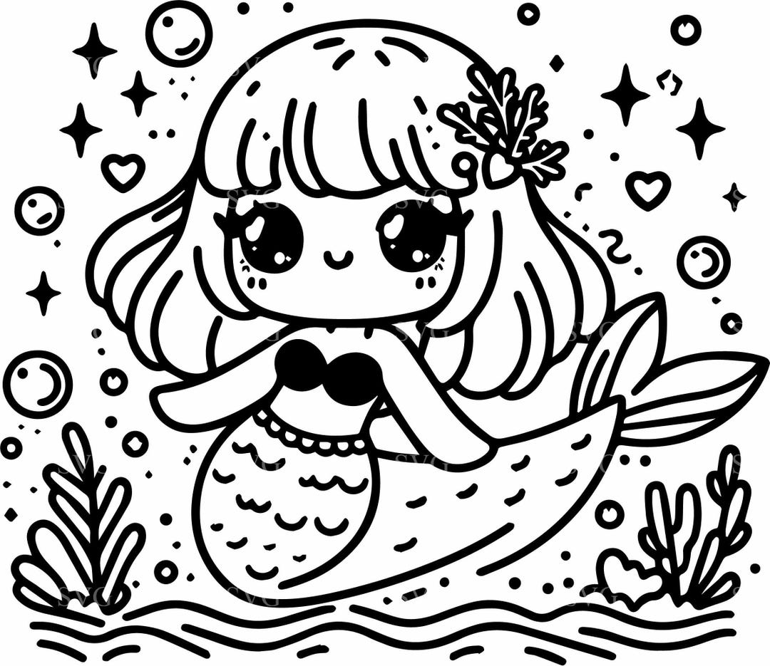 Mermaid SVG Cut File, 4 Cute Princess With Sea Details for Cricut ...