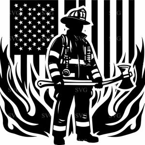 Firefighter Tribute SVG 5 Cut File | Heroic Silhouette With Flag and ...