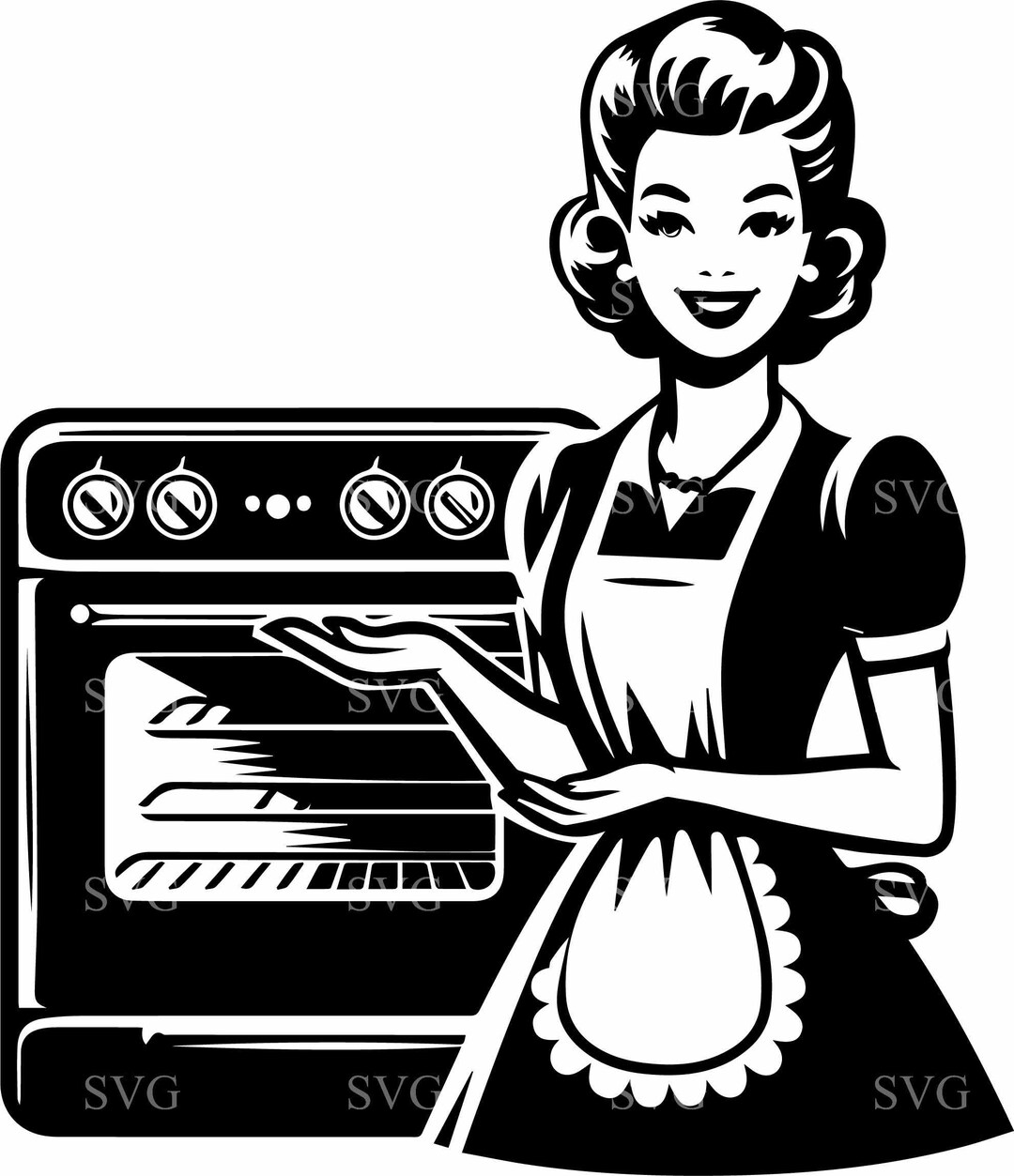 Retro Housewife SVG 5 Cut File - Vintage Woman With Oven Silhouette ...