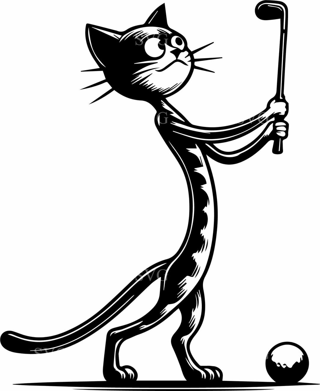 5 Cat Golfer SVG, 5 Funny Cat Playing Golf Cut File, Cartoon Sports ...