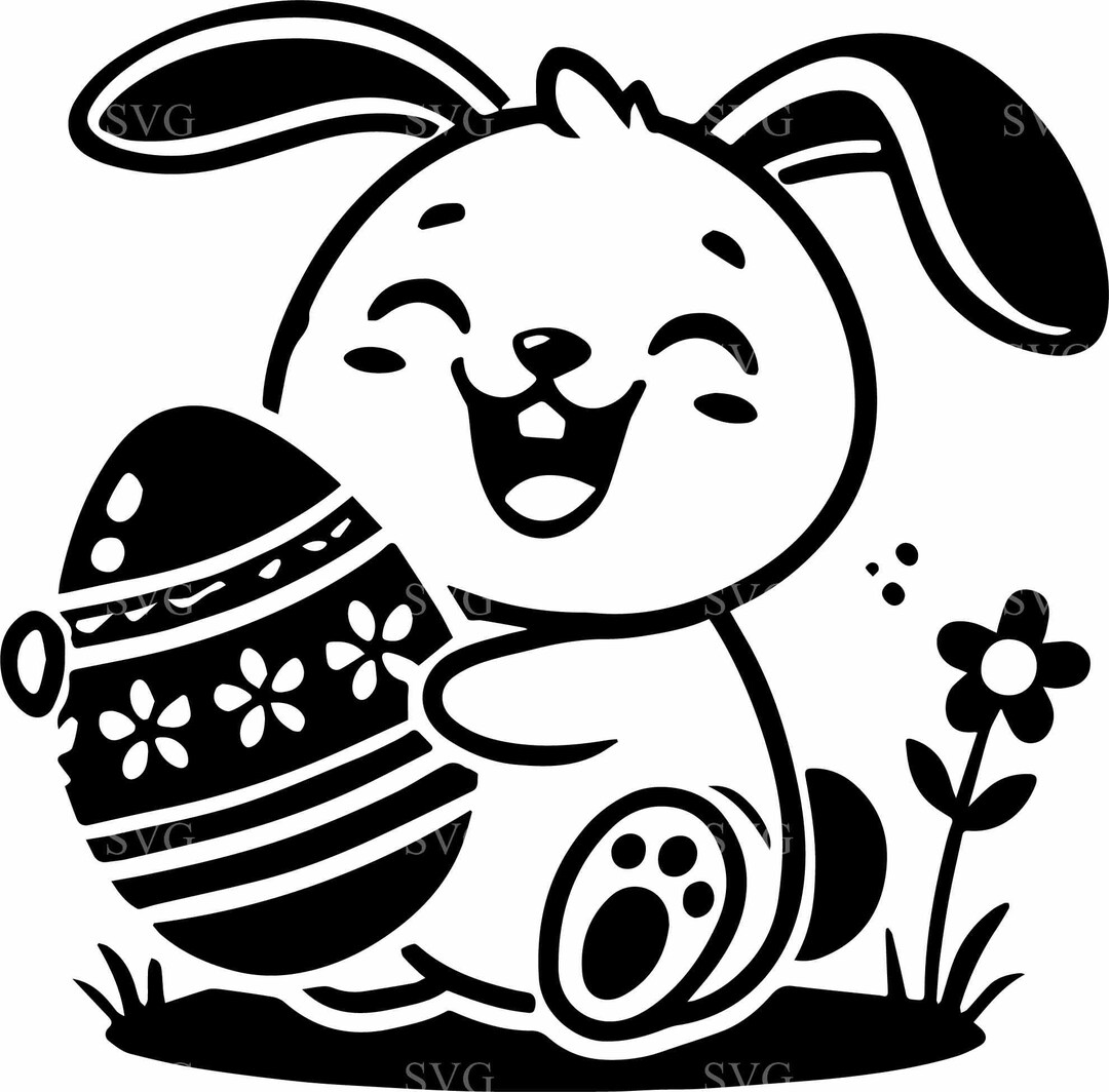 5 Happy Bunny With Floral Easter Egg SVG Cut File - Spring Design ...
