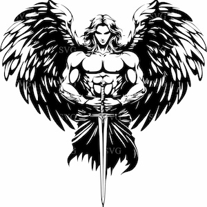 6 Sword Angel SVG – Warrior Angel Cut File – Powerful Male Guardian ...