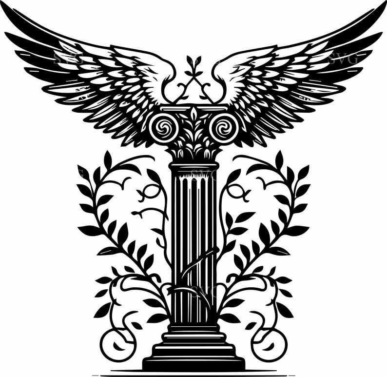 5 Winged Column SVG – 5 Greek Pillar With Vines Cut File – Mythical ...