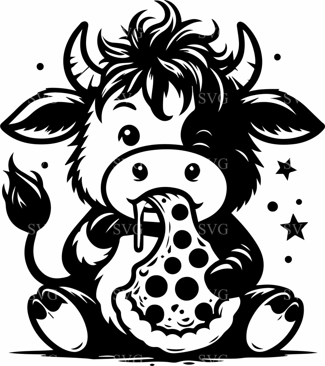 Cute Cow Eating Pizza SVG 4 Cut File, Funny Farm Animal Design for ...