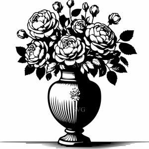 5 Vintage Rose Bouquet SVG, 5 Elegant Floral Arrangement in Vase ...