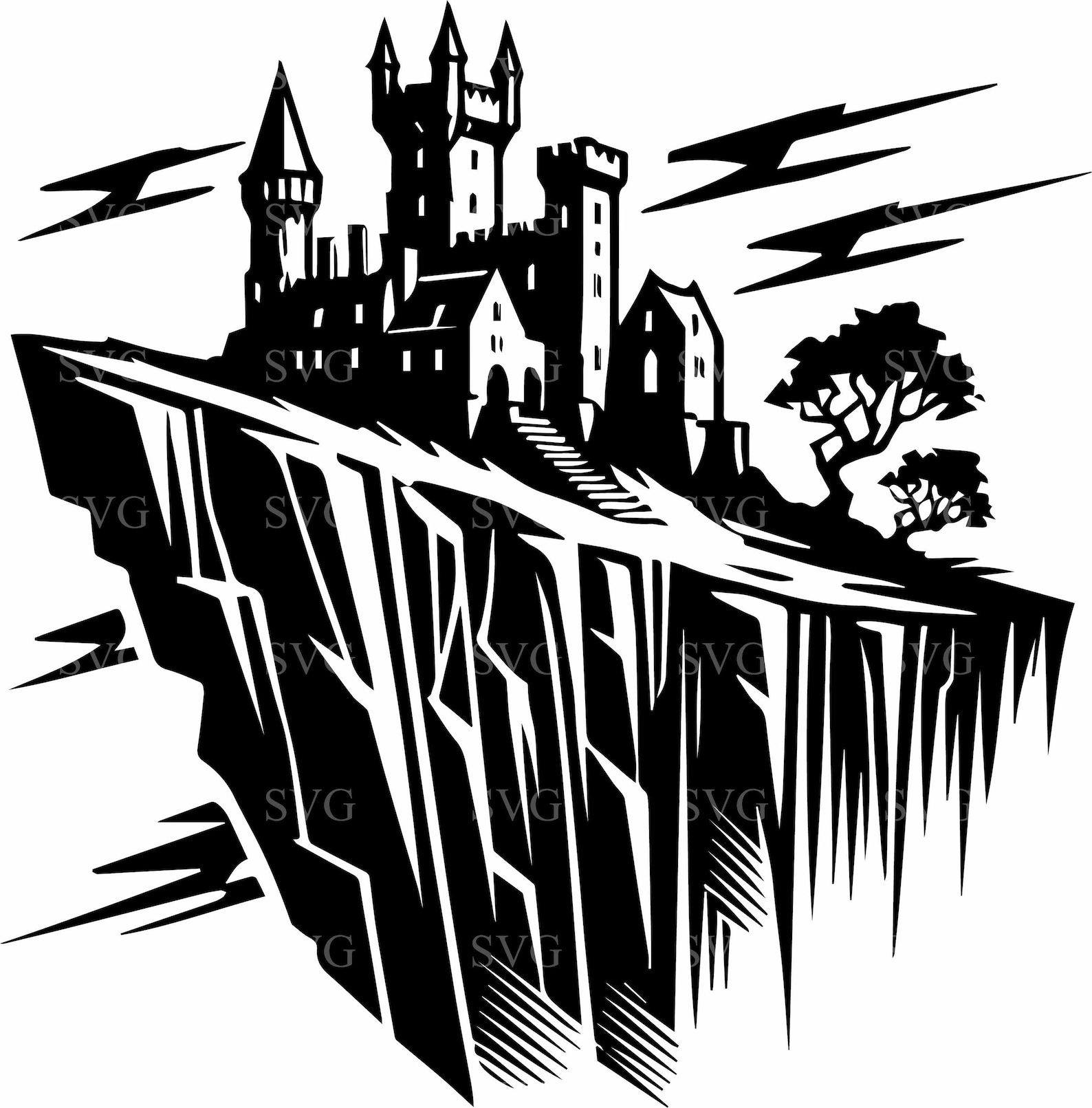 4 Castle on Cliff SVG – Medieval Fortress Silhouette Cut File - Etsy