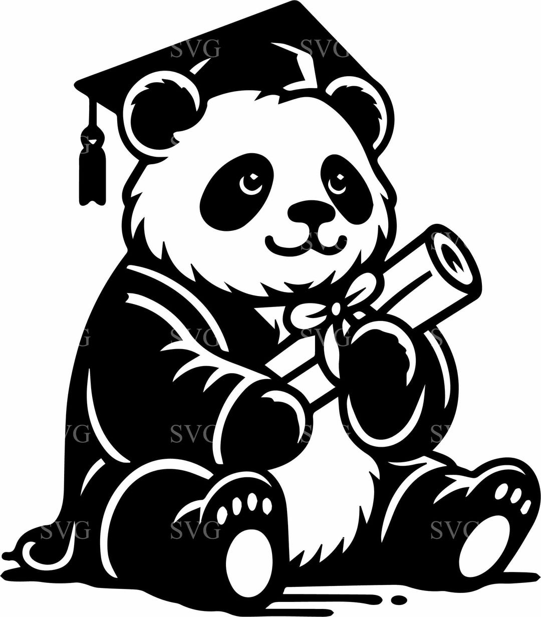 Graduation Panda SVG 6 Cut File, Cute Panda Holding Diploma, Adorable ...