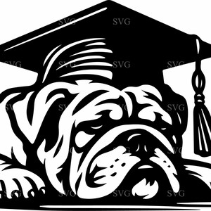 Graduation Bulldog SVG, 4 Cute Dog With Cap Silhouette, School Mascot ...