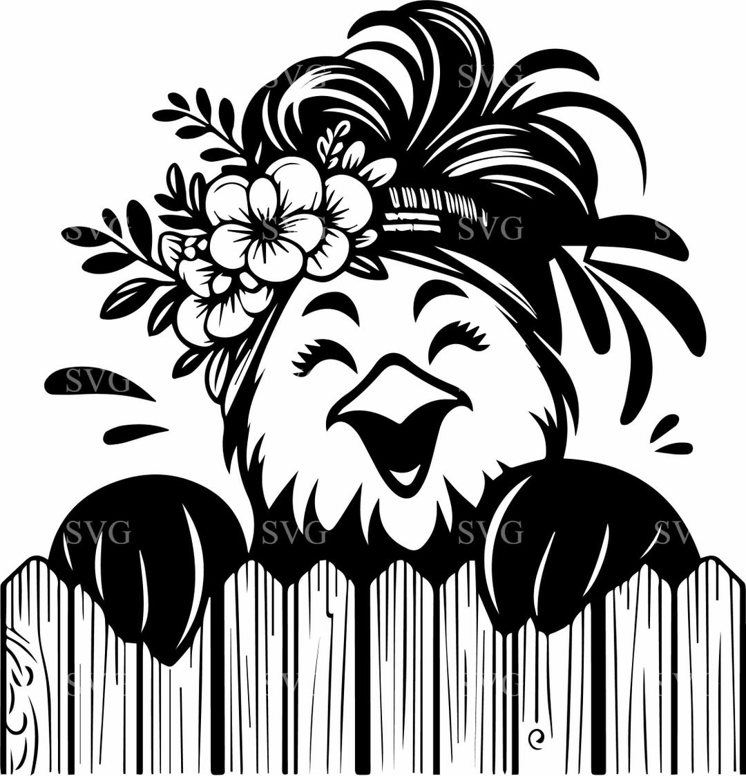 Cute Chicken SVG 4 Cut File Floral Chick on Fence Design Adorable Farm ...