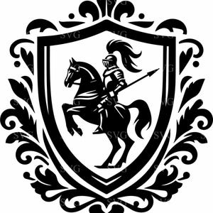 6 Medieval Knight Crest SVG, Heraldic Shield Cut File With Horse and ...