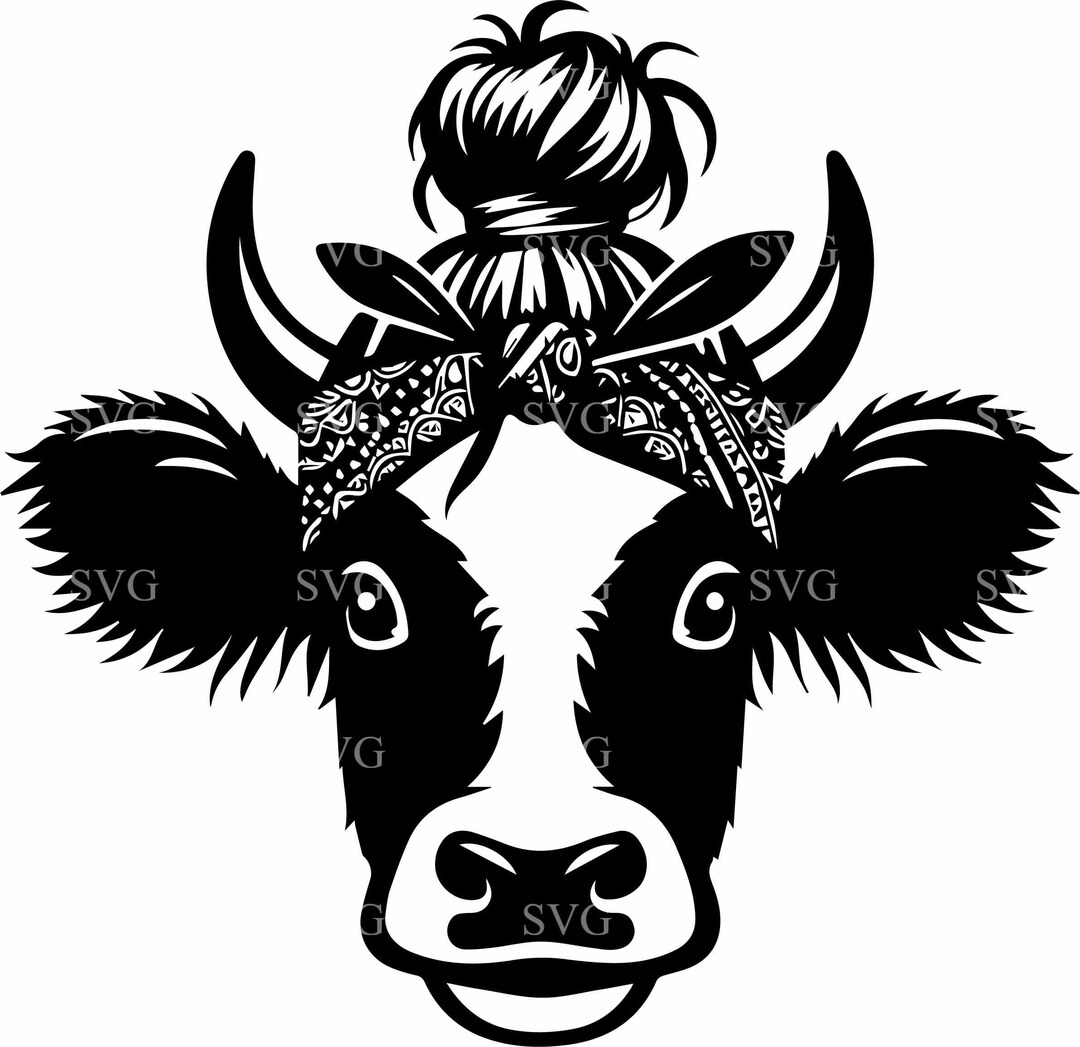 6 Bandana Cow SVG 6 Cut File | Cute Highland Cow With Bow | Farm Animal ...