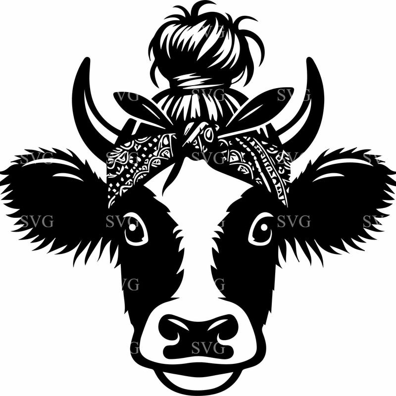 Cow With Bow Svg - Etsy