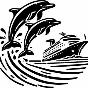 Dolphin Ocean SVG 4 Cut File, Cruise Ship and Jumping Dolphins Clipart ...