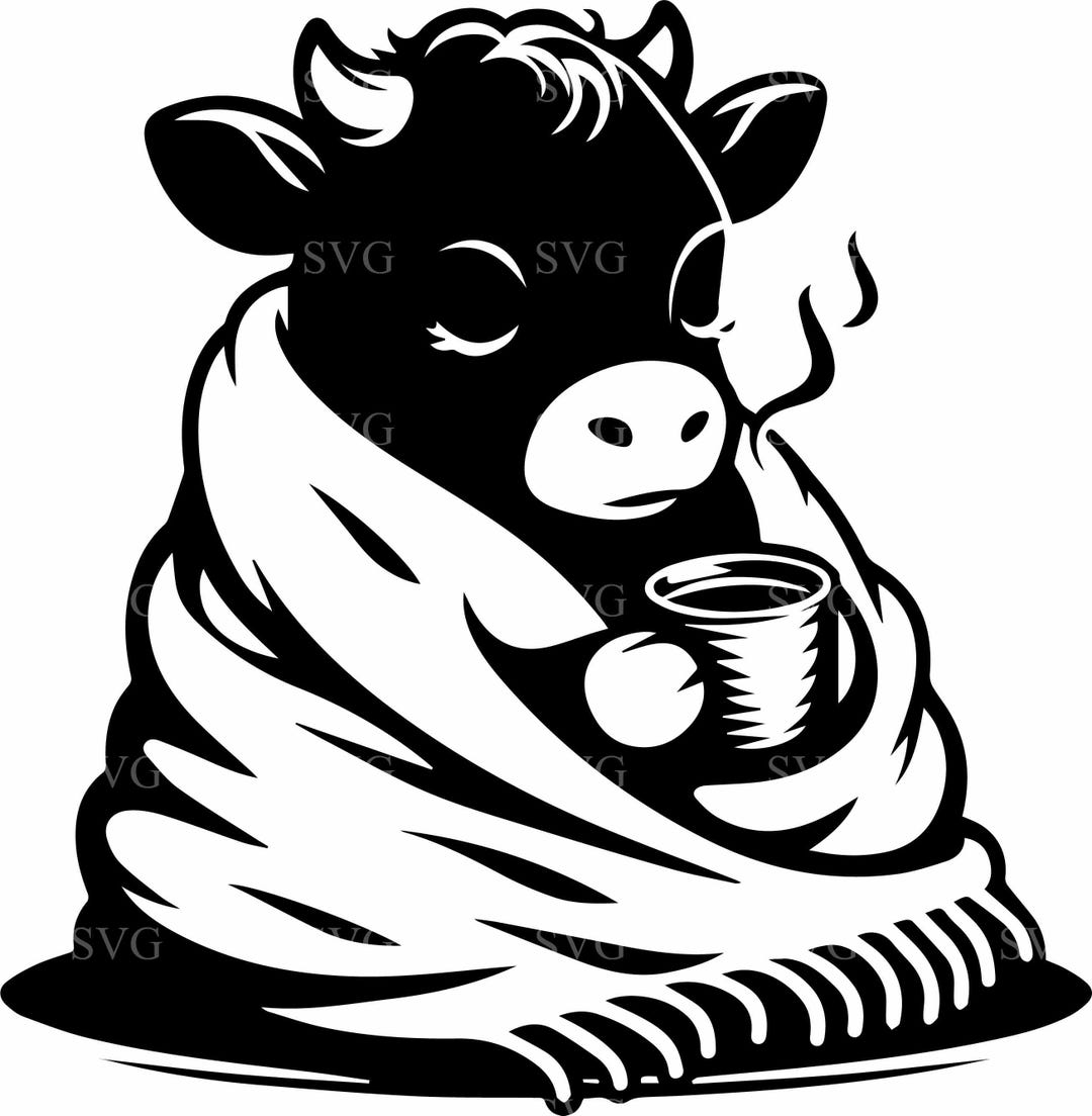 6 Winter Cow SVG Cut File – Cute Cow Wrapped in Blanket With Hot Drink ...