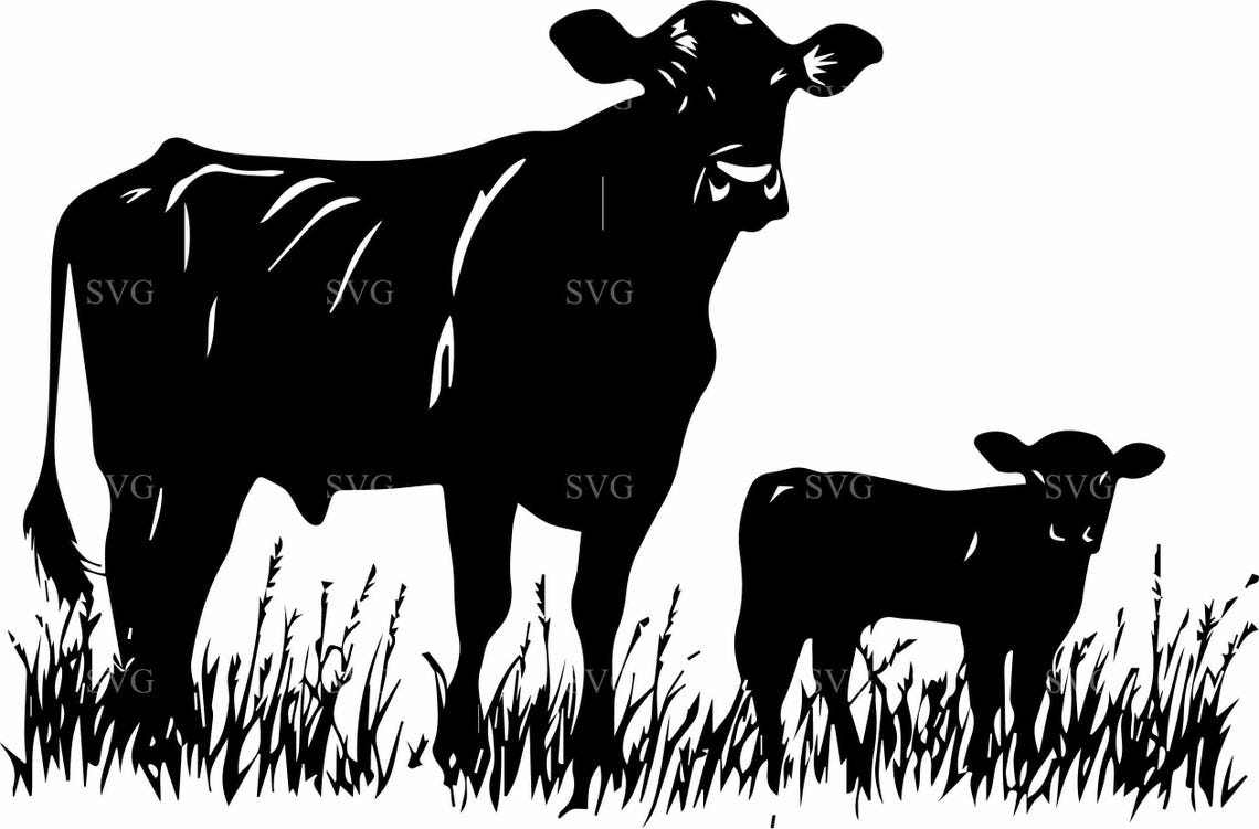 8 Cow and Calf SVG 8 Cut File, Mother and Baby Farm Animals, Rustic ...
