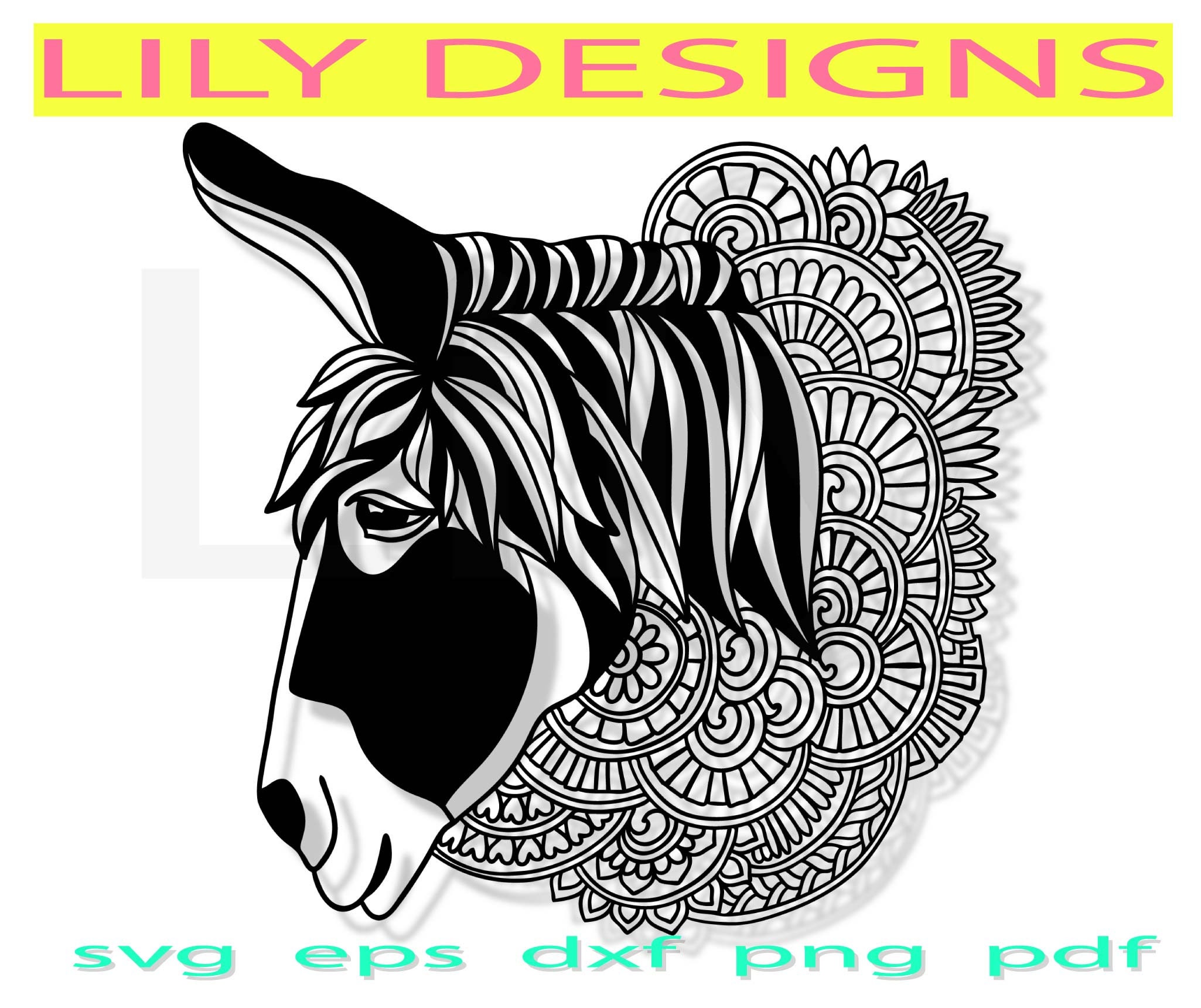 Drawing & Illustration Digital Art & Collectibles Mandala donkey dxf ...