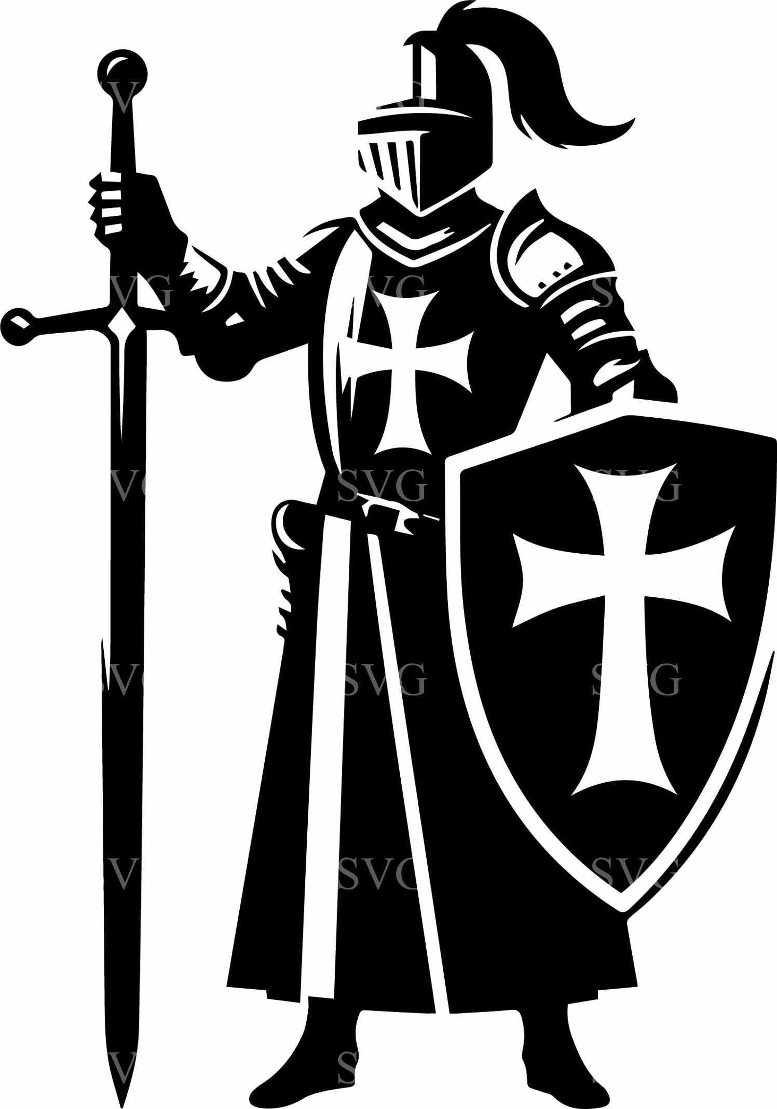 Medieval Knight SVG - 4 Bold Warrior With Sword and Shield - Crusader ...