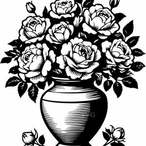 5 Vintage Rose Bouquet SVG, 5 Elegant Floral Arrangement in Vase ...