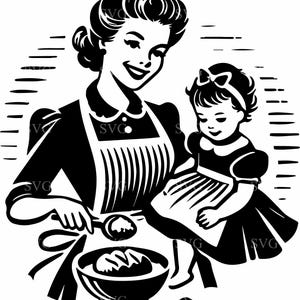 Retro Baking SVG File - 4 Vintage Mom and Daughter Baking Clipart ...