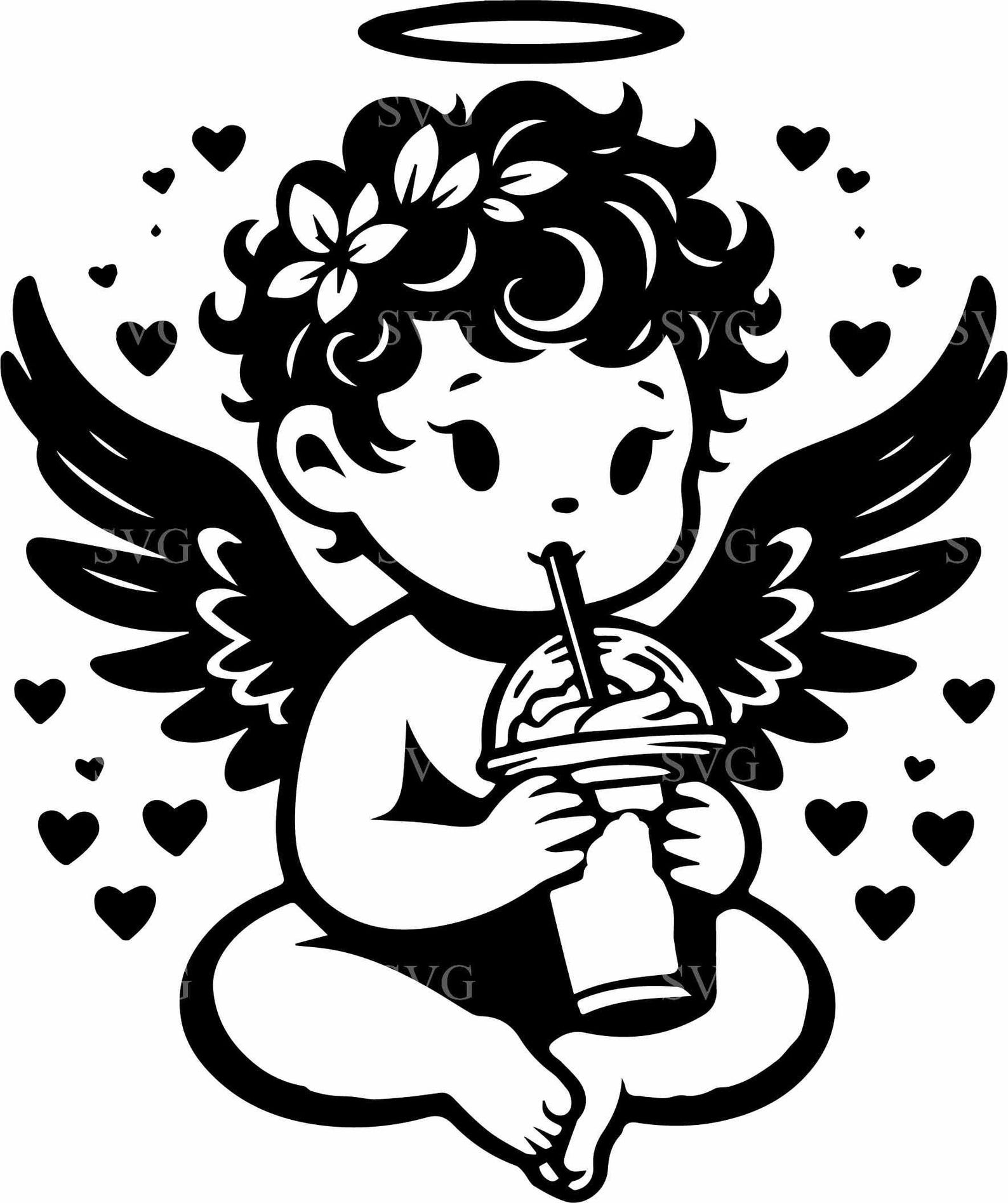 5 Adorable Cupid Angel Drinking Coffee | SVG Cut File for Cricut ...