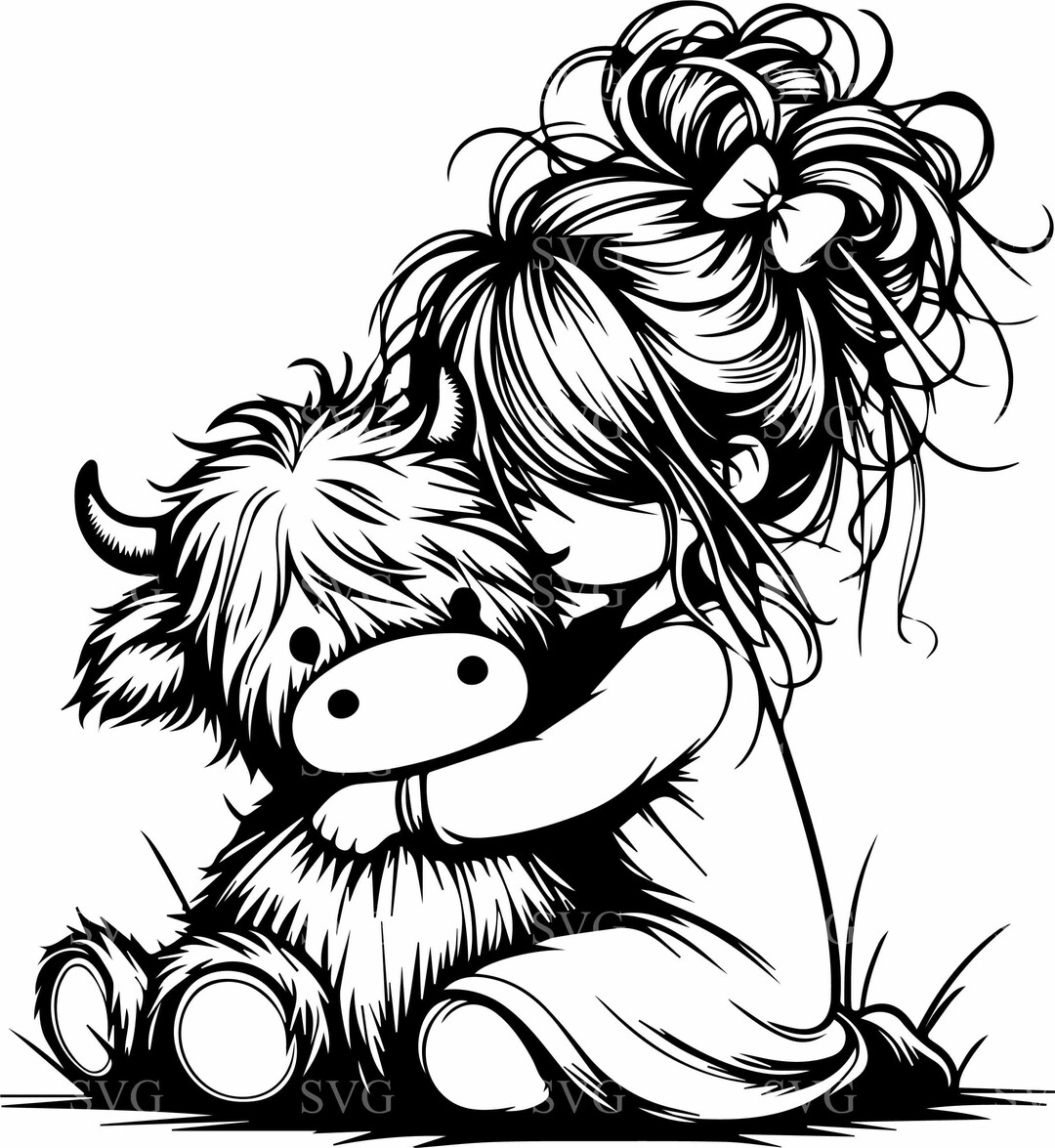 Highland Cow and Girl SVG, 6 Cute Farm Animal Cut File, Country Cow ...