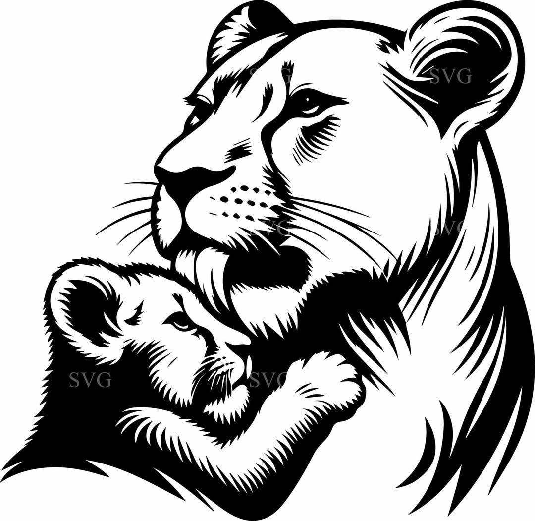 7 Lion SVG – 7 Lioness and Cub Cut File – Safari Animal Silhouette for ...
