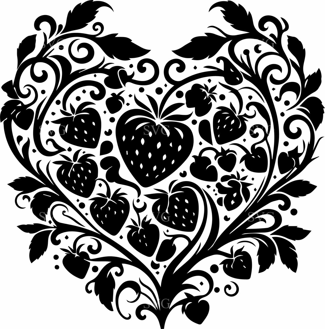 8 Strawberry Heart SVG – Floral Fruit Cut File – Decorative Clipart for ...