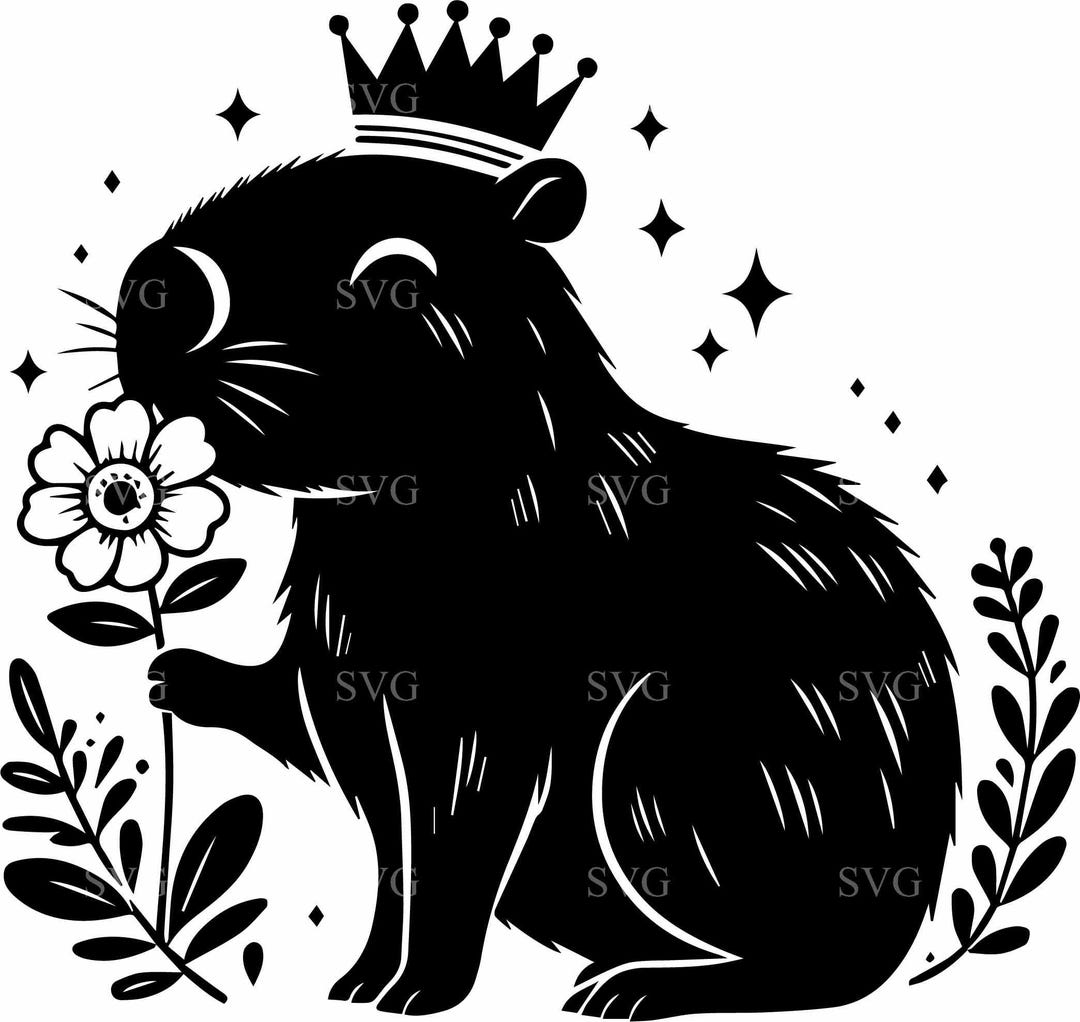 5 Floral Capybara SVG Cut File Capybara Holding Flower Animal Crown ...